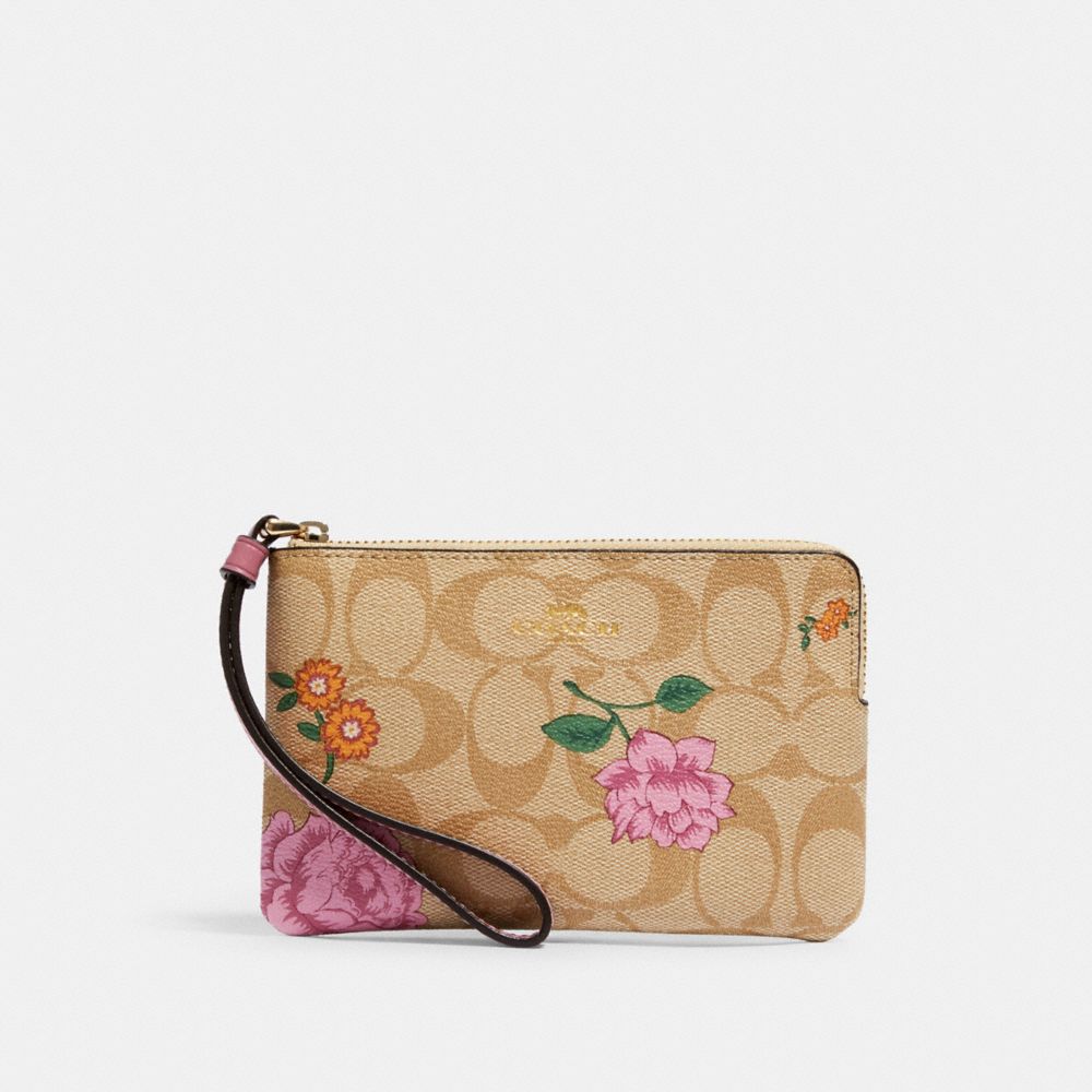 COACH® Outlet | Corner Zip Wristlet In Signature Canvas With Prairie ...
