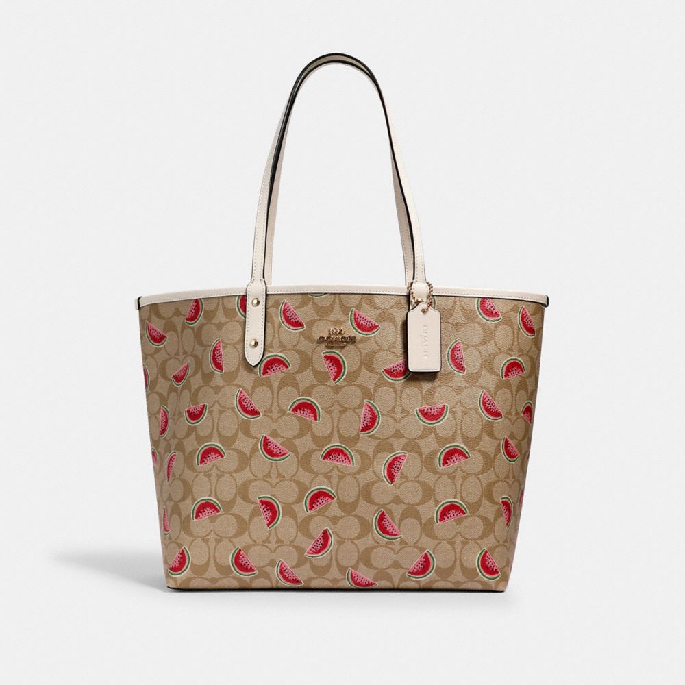 COACH® Outlet | Reversible City Tote In Signature Canvas With Watermelon Print