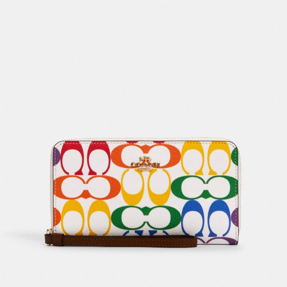COACH® | Large Phone Wallet With Rainbow Signature Canvas