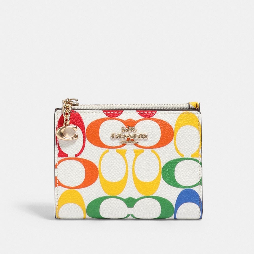 COACH® | Snap Card Case In Rainbow Signature Canvas