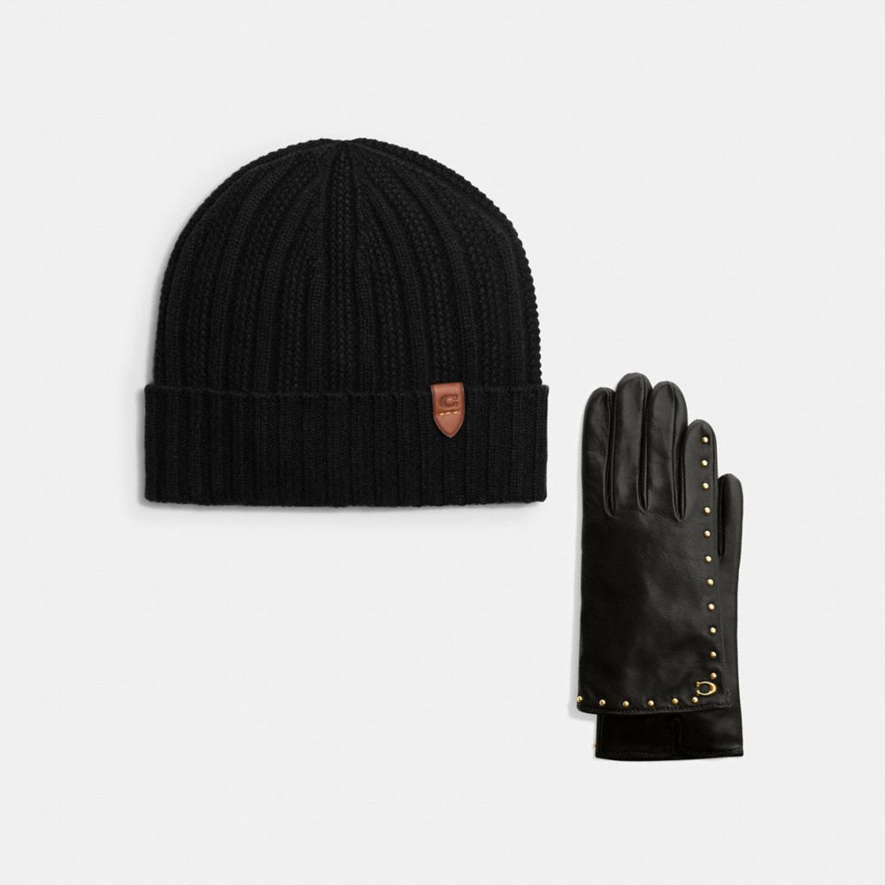 Studded Leather Gloves & Cashmere Knit Beanie | COACH®
