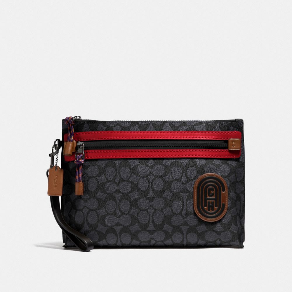 COACH®: Academy Pouch In Signature Canvas With Coach Patch