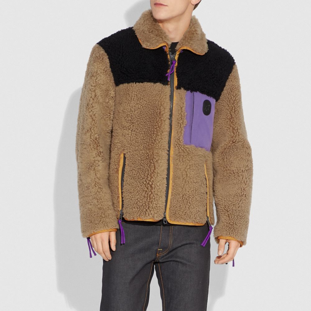COACH®: Colorblock Shearling Jacket