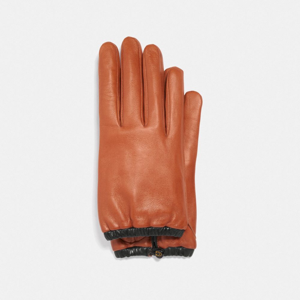 COACH® | Sculpted Signature Gathered Leather Tech Gloves
