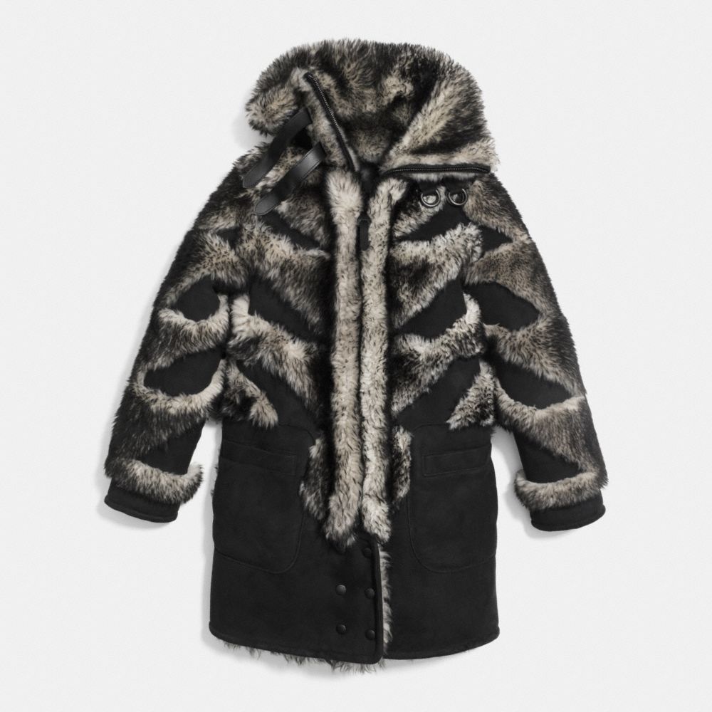 COACH®: Pieced Sheepskin Coat