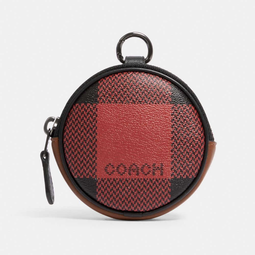 COACH® Outlet | Round Coin Case With Buffalo Plaid Print
