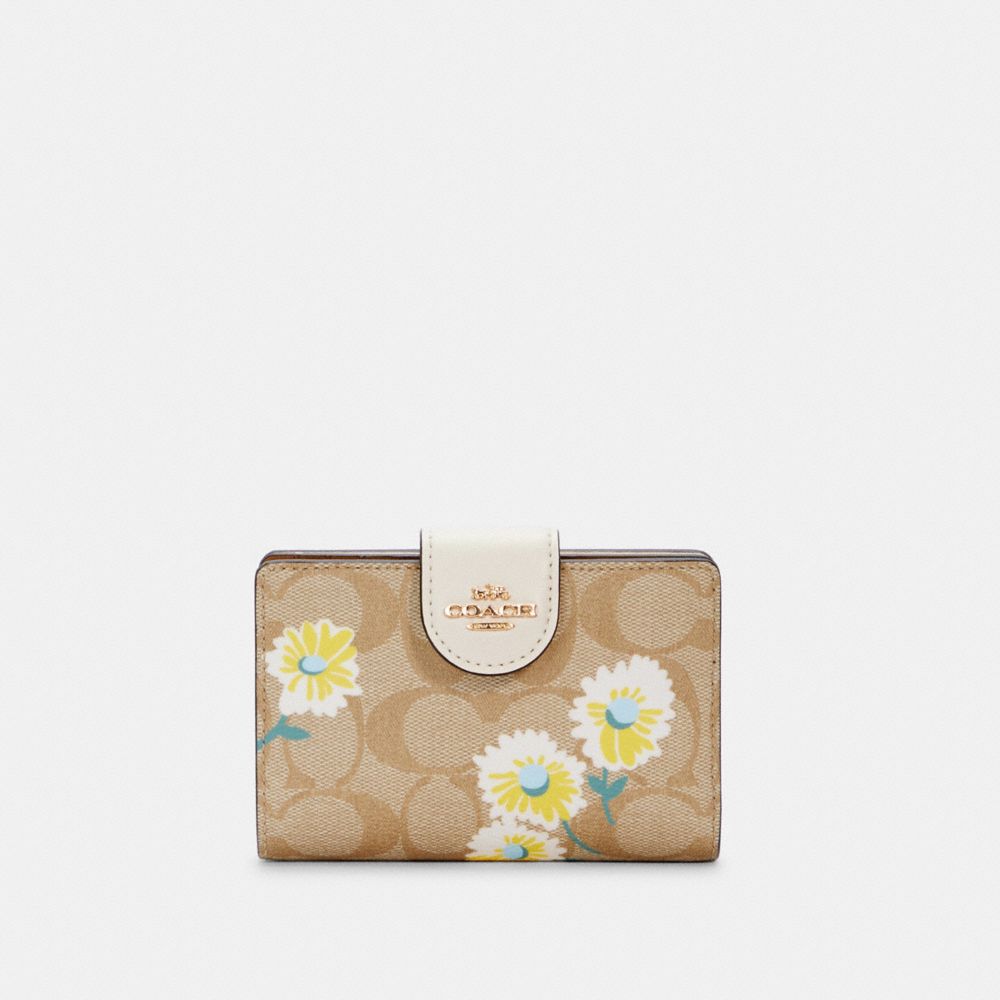 COACH® Outlet | Medium Corner Zip Wallet In Signature Canvas With Daisy ...