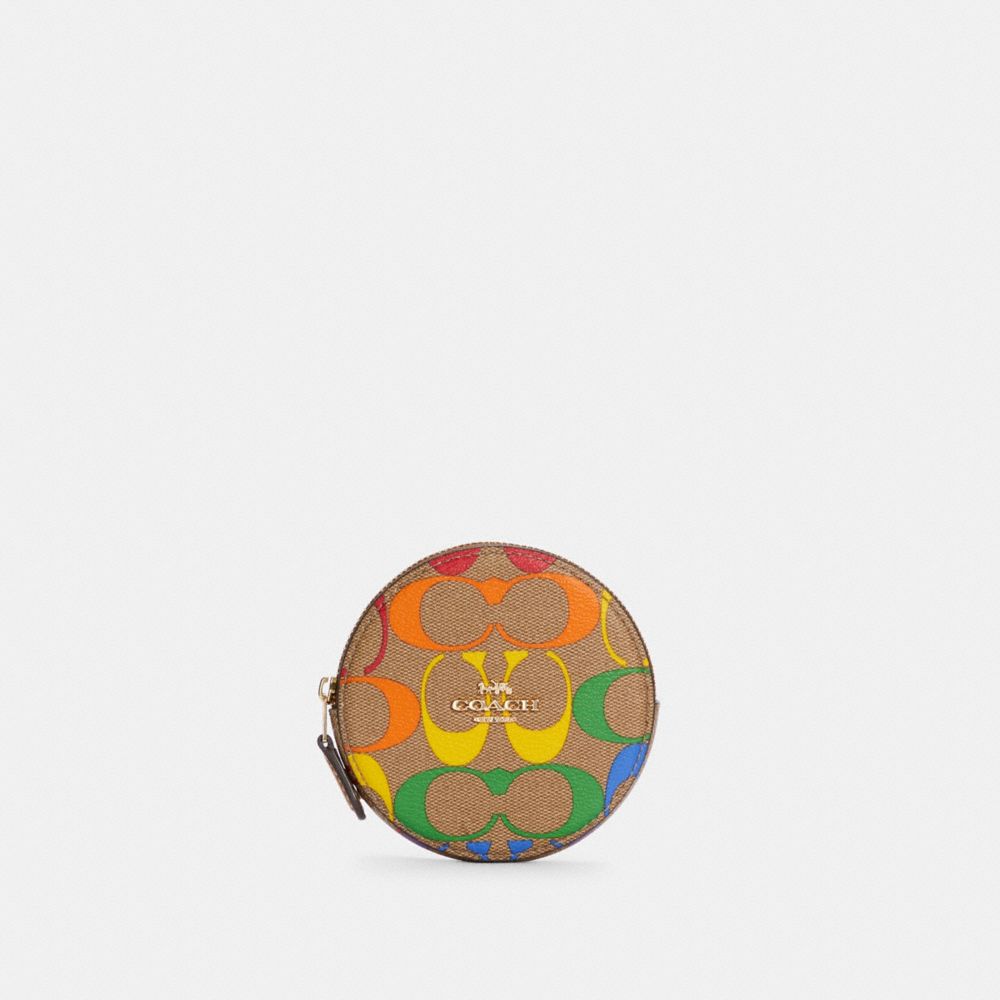 COACH® Outlet | Round Coin Case In Rainbow Signature Canvas