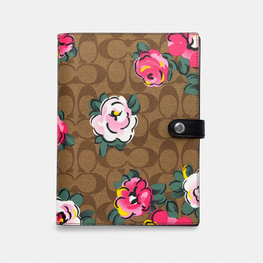 COACH® Outlet | Notebook In Signature Canvas With Vintage Rose Print