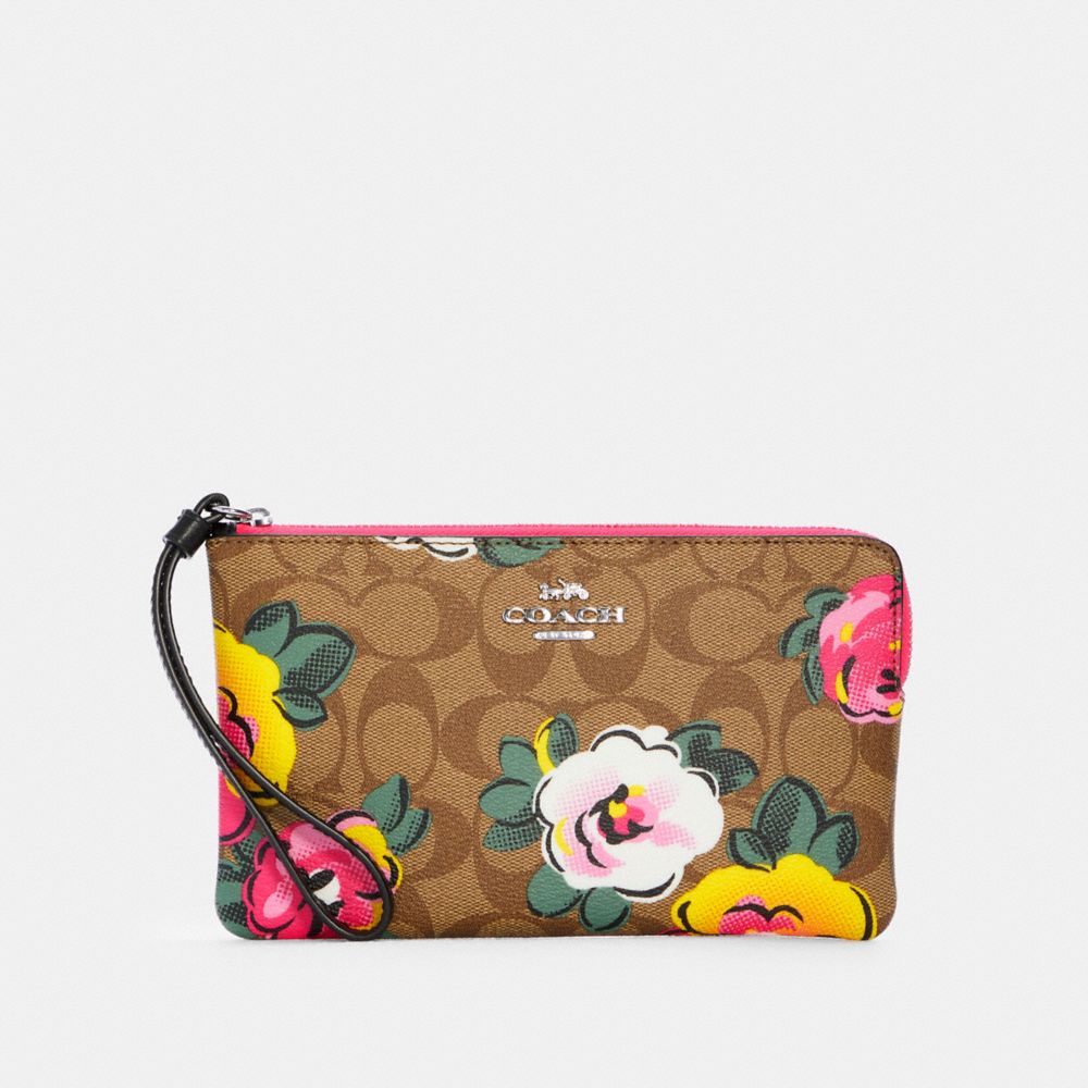 COACH® Outlet | Large Corner Zip In Signature Canvas With Vintage Rose ...