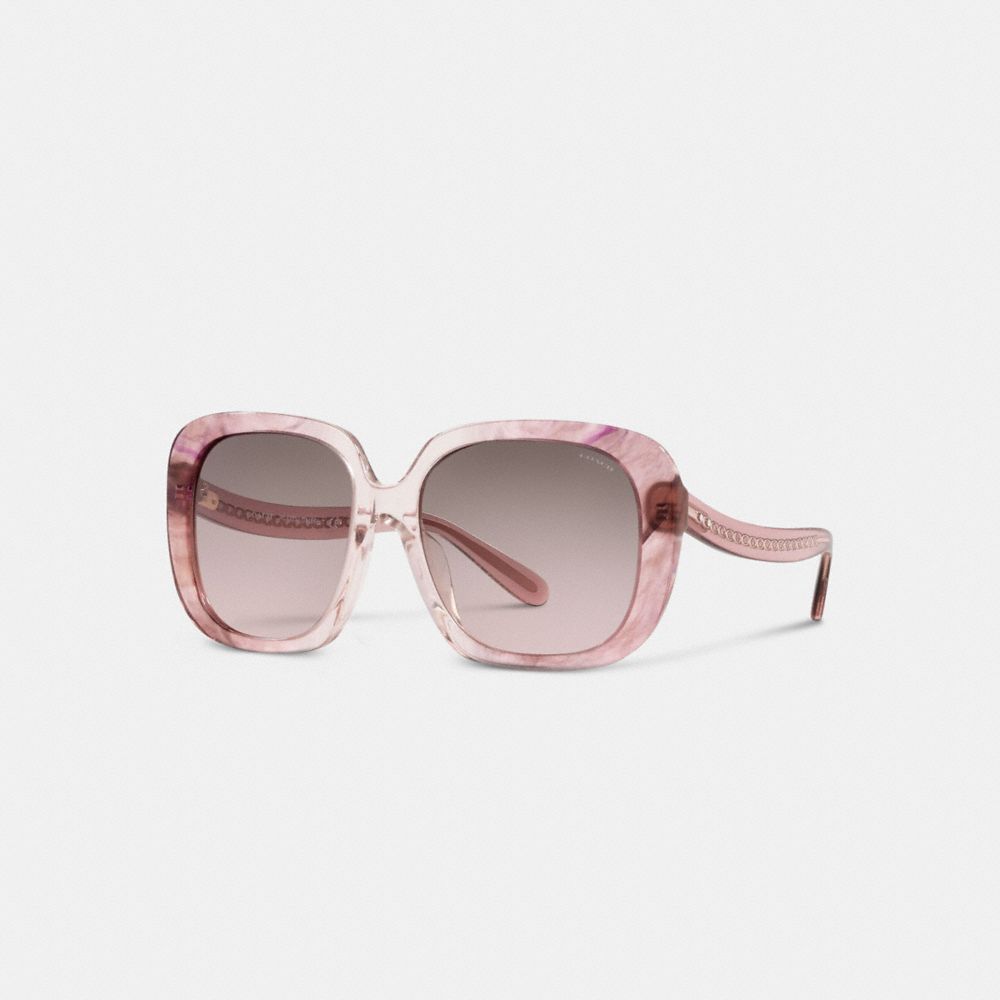 Coach Sculpted Signature Square Frame Sunglasses In Transparent Pink ...