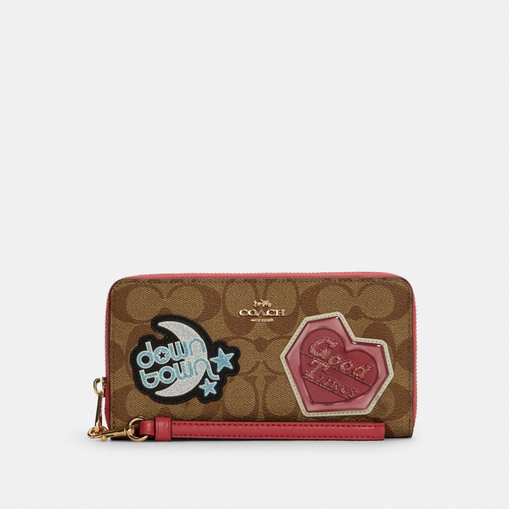 COACH® | Long Zip Around Wallet In Signature Canvas With Disco Patches