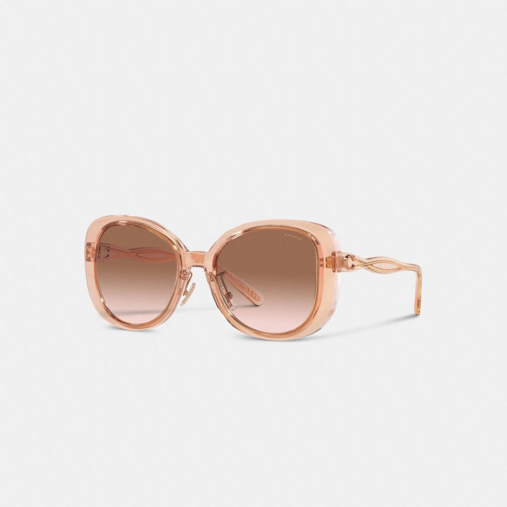 Coach Embedded Signature Round Sunglasses In Transparent Blush | ModeSens
