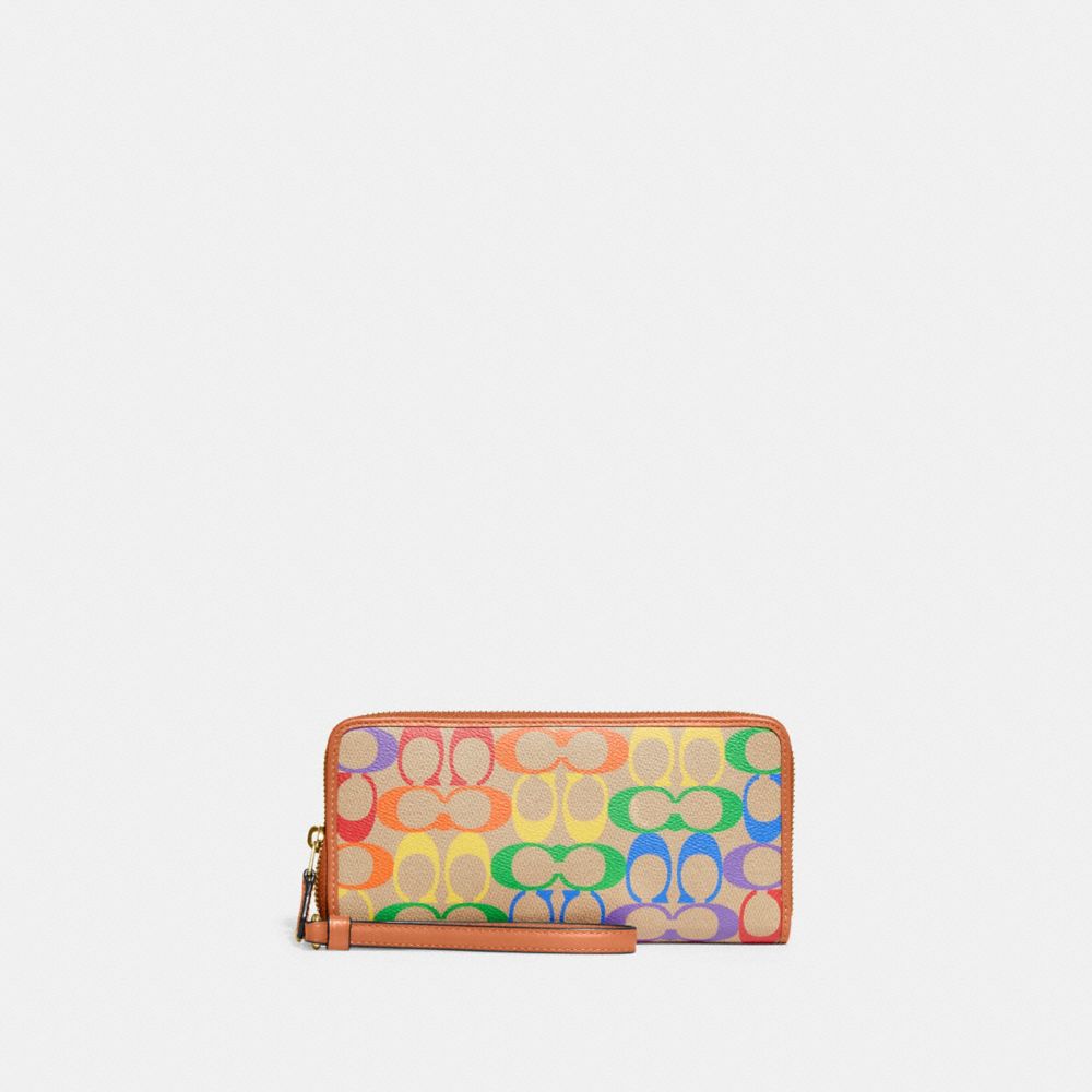 Coach Continental Wallet In Rainbow Signature Canvas In Brass/tan ...