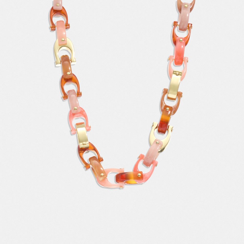 Coach Chunky Signature Link Necklace In Gold/coral Multi | ModeSens