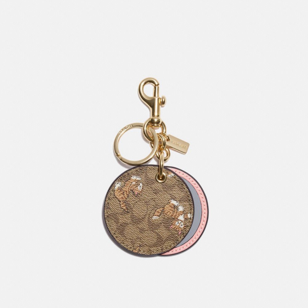 COACH® | Mirror Bag Charm In Signature Canvas With Dancing Kitten Print