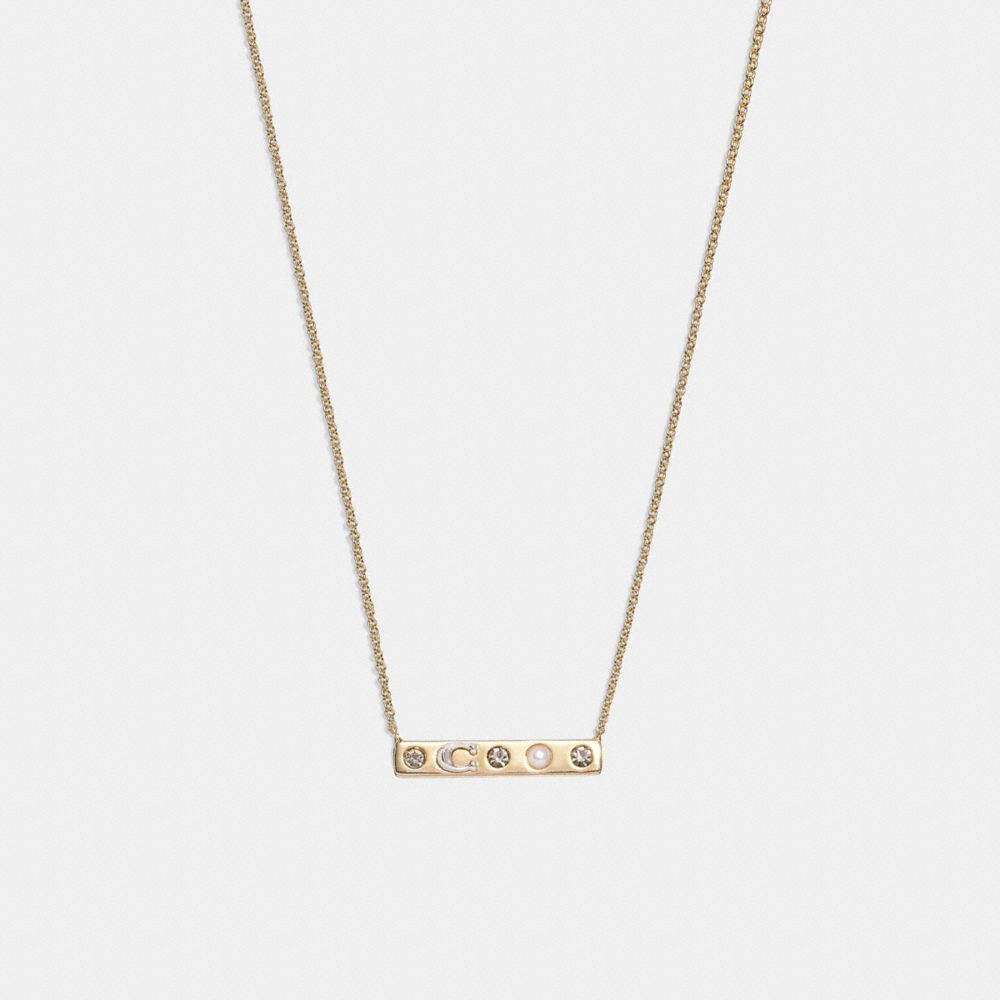 COACH® | Pegged Signature And Stone Pendant Necklace