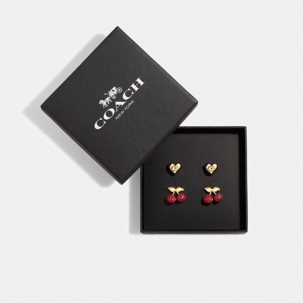 Pavé Cherry And Heart Stud Earrings Set | COACH®