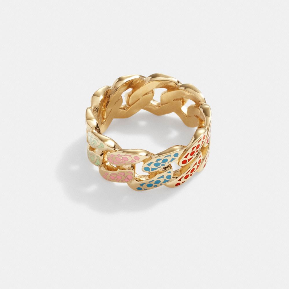 Coach Quilted Signature Enamel Link Ring In Gold/multi | ModeSens