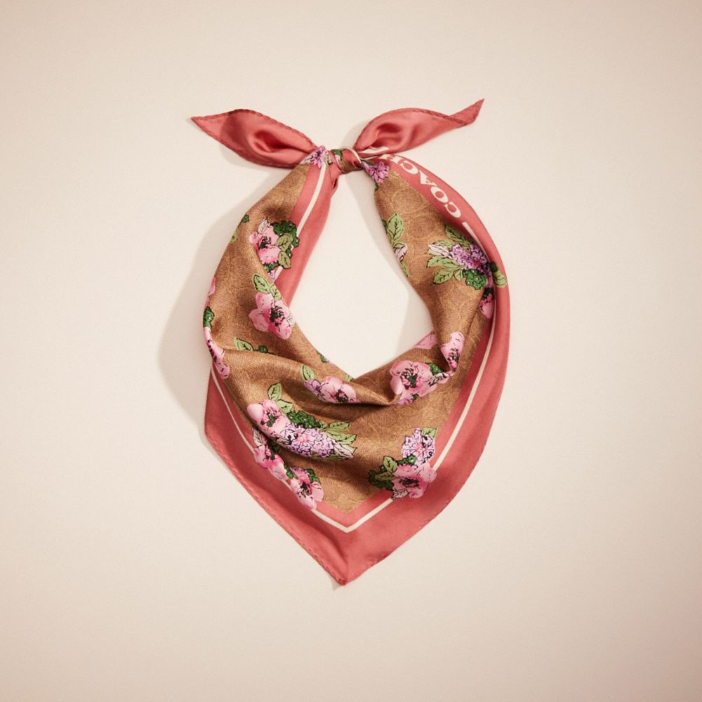 Restored Signature Nostalgic Blossom Print Silk Diamond Scarf | COACH®