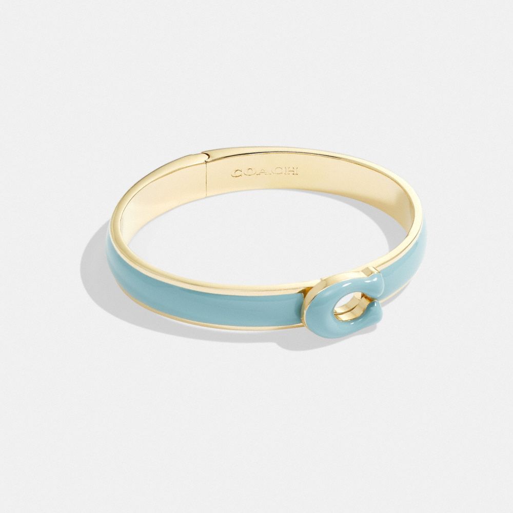 Coach Tabby Enamel Hinged Bangle In Gold/faded Blue | ModeSens