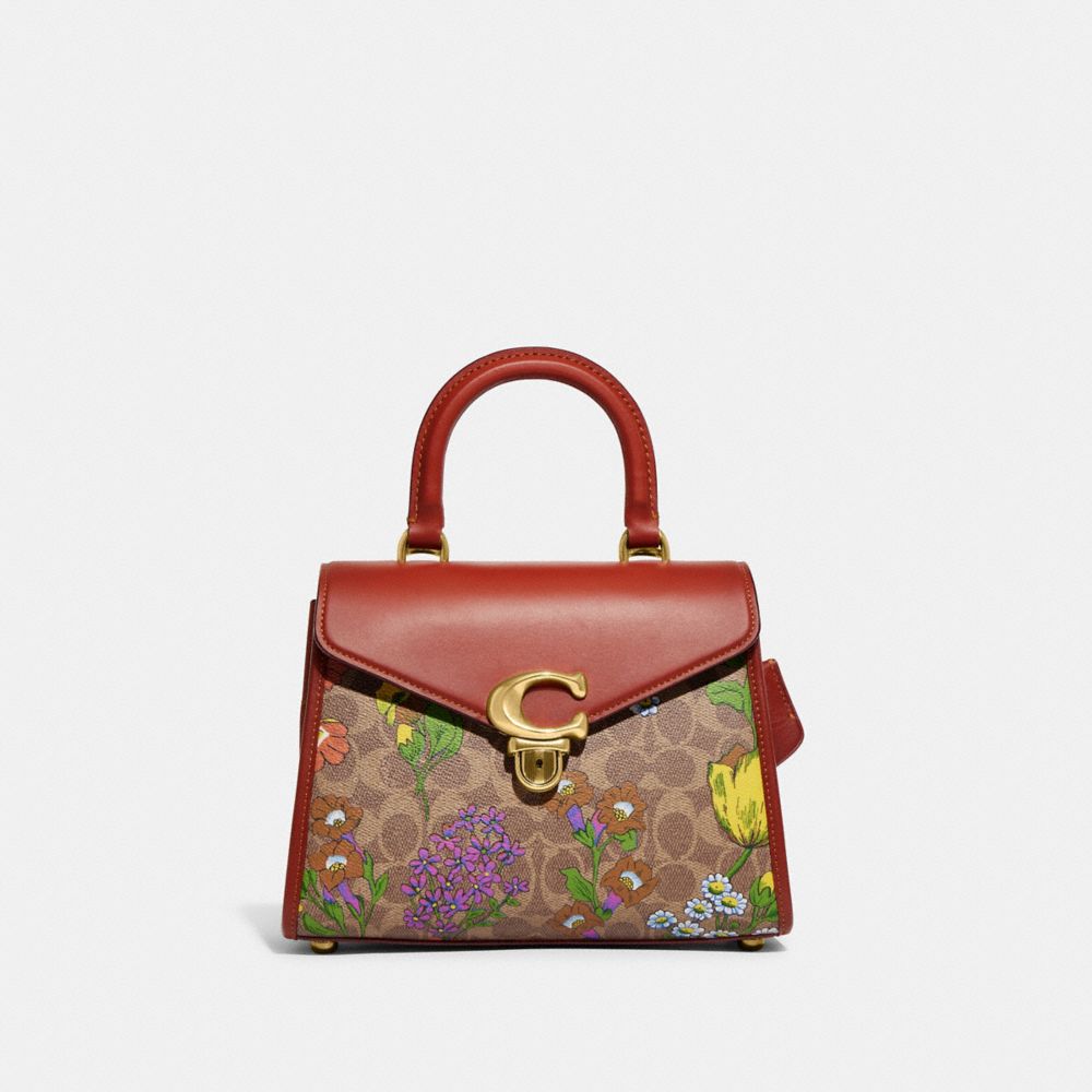 Coach Sammy Top Handle In Signature Canvas With Floral Print In Brass ...