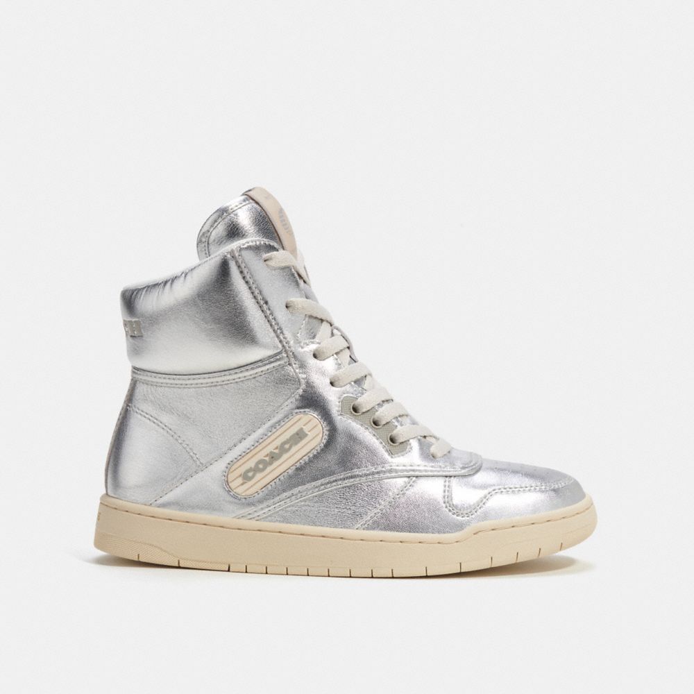 Coach C202 High Top Sneaker In Metallic Silver | ModeSens