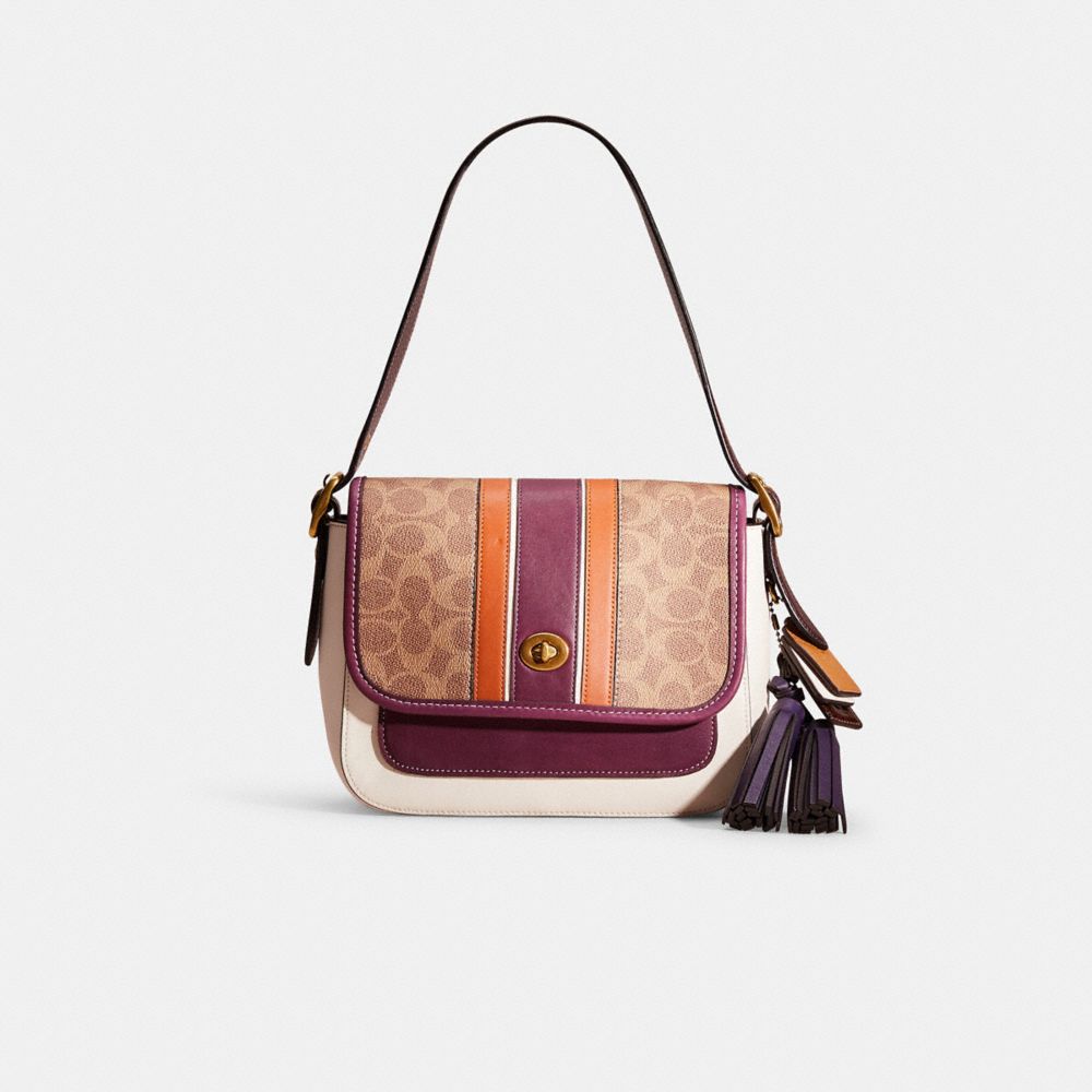 Coach Upcrafted Rambler Crossbody With Varsity Stripe In Brass/chalk ...