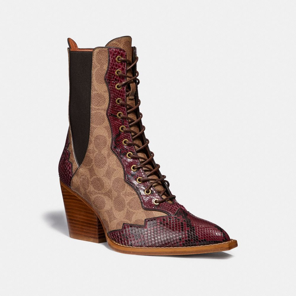 Lace Up Bootie In Signature Canvas With Snake Detail | COACH®
