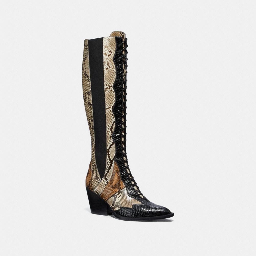 Lace Up Boot With Patchwork Snake | COACH®